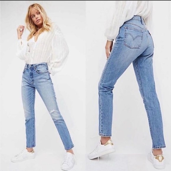 Levi's | Jeans | Levis Wedgie Skinny Button Fly High Rise Medium Wash Distressed Jeans Size 26 ...